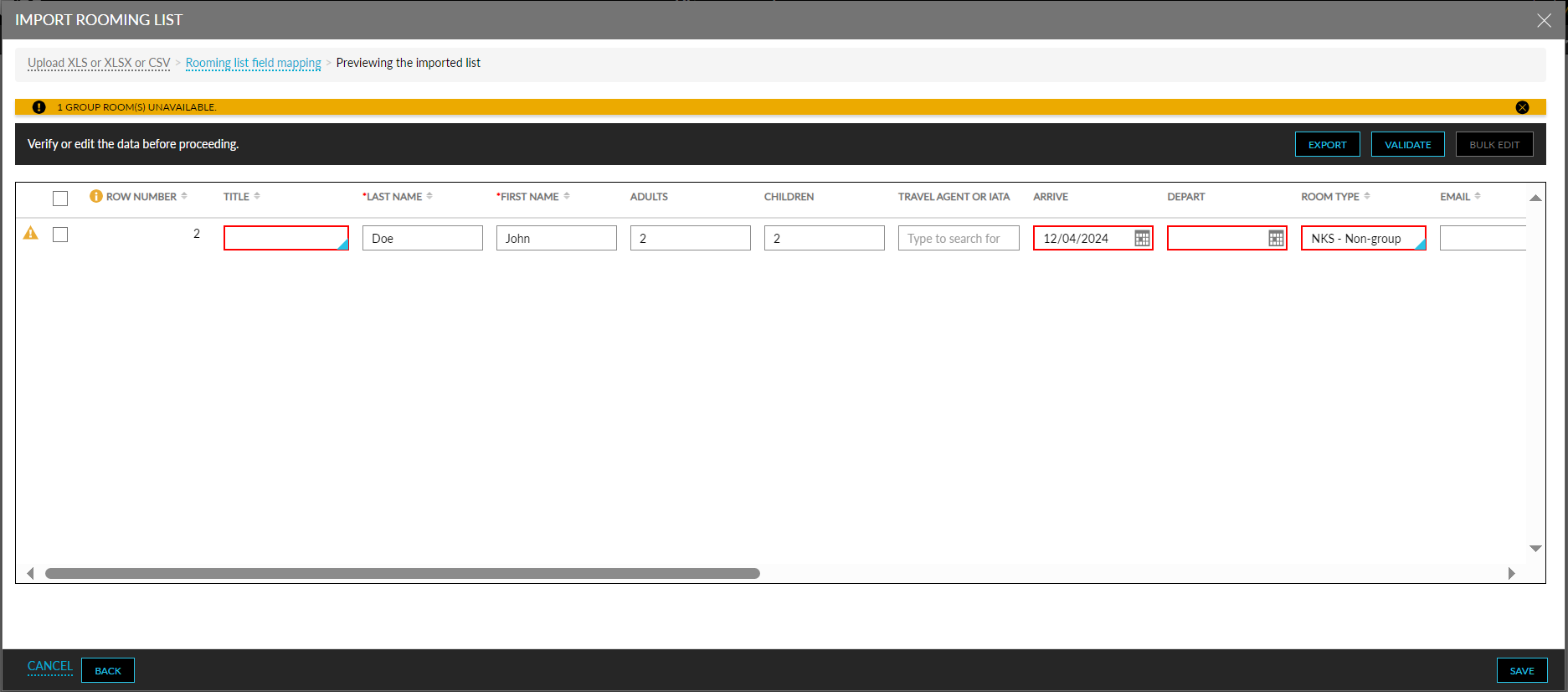 Validate Group Rooming List